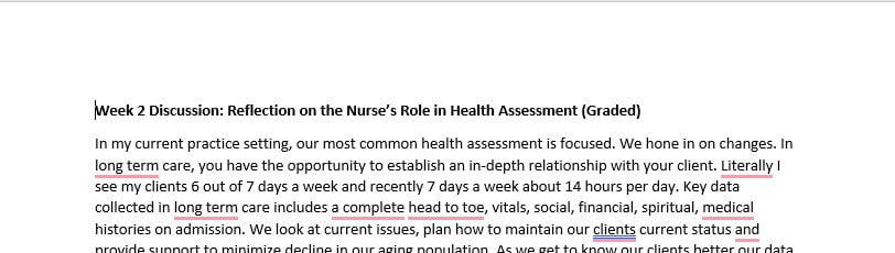 [Answered] NR305 - Week 2 Discussion: Reflection on the Nurse’s Role in Health Assessment ...