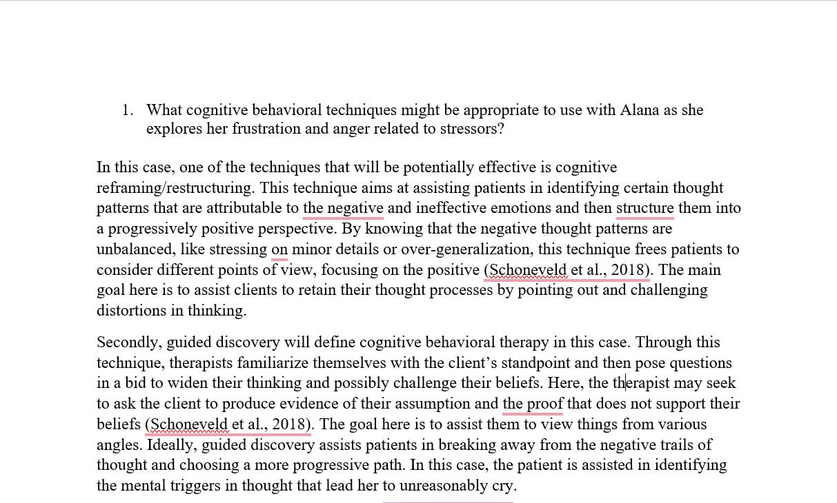 (Solution) NU-646 Week 6 Discussion 1: CBT Case Study -Alana - Scholarly Guider