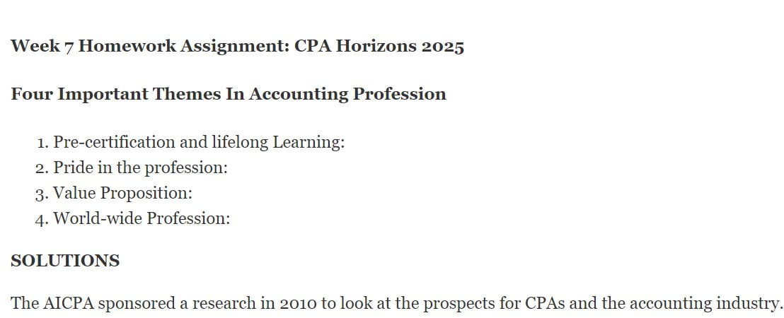 [Answered] ACCT 525 Week 7 Homework Assignment: CPA Horizons 2025 ...