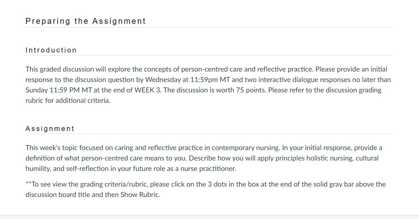 (Solution) NR 500 Week 3 Discussion: Person-Centered Care - Scholarly ...