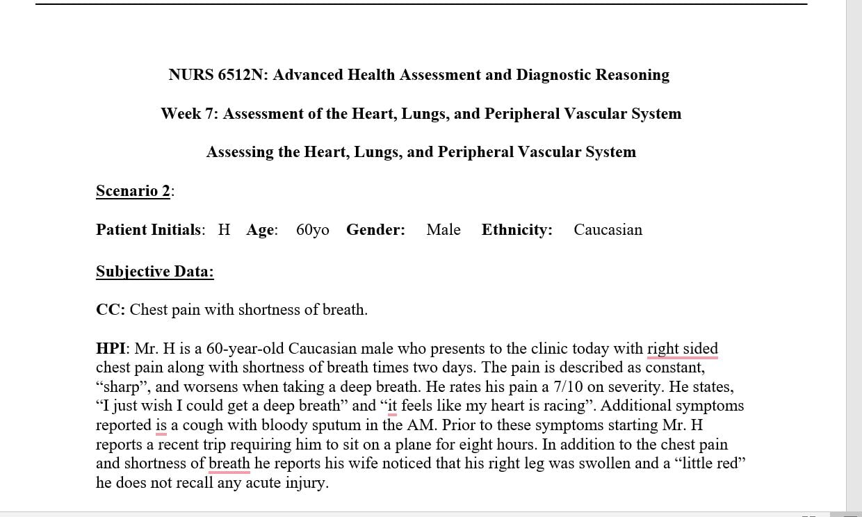 (Answered) NURS 6512 Week 7 Discussion; Assessing the Heart, Lungs, and ...