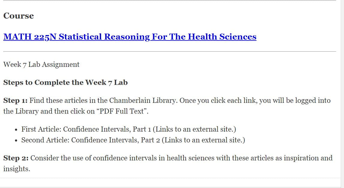 [Answered] MATH 225N Week 7 Lab Assignment - Confidence Intervals - Scholarly Guider
