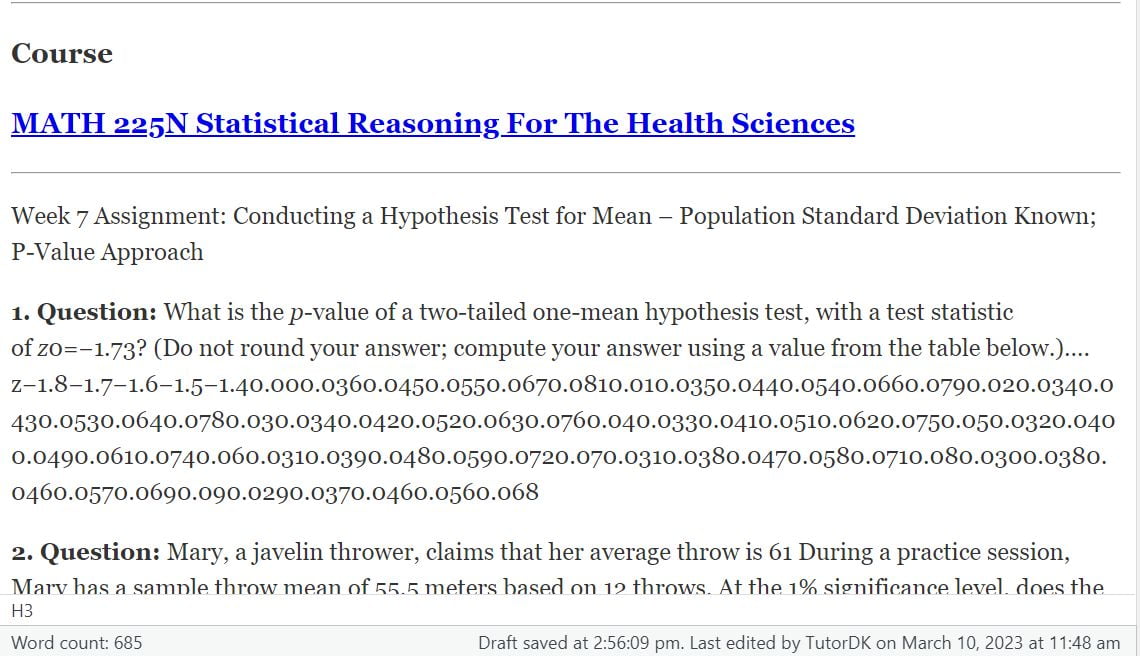 [Answered] MATH 225N Week 7 Assignment: Conducting a Hypothesis Test ...