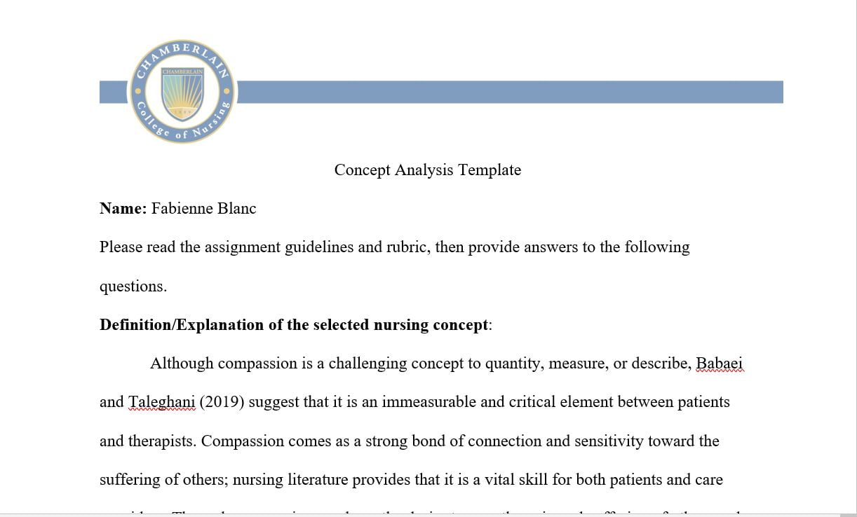 (Answered) NR501NP Week 3: Concept Analysis -Assignment - Scholarly Guider