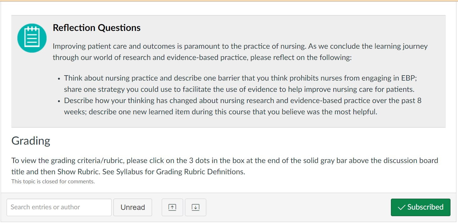 (Solution) NR439 Week 8 Reflection Discussion: Reflection on The ...