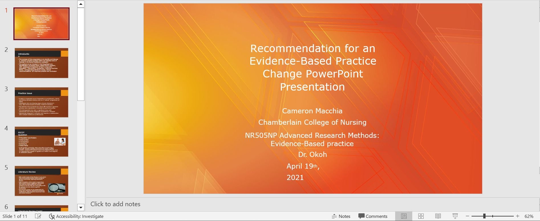 (Solution) NR 505 Week 7 Assignment: Evidence-based Practice Change PowerPoint Presentation ...