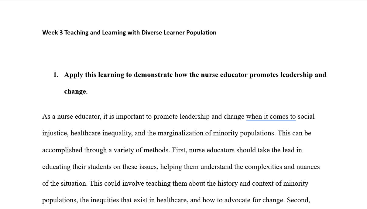(Answered) NR722 Week 3 Teaching and Learning with Diverse Learner ...