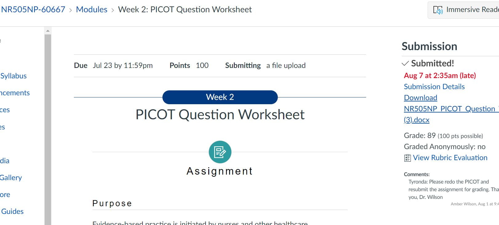 (Answered) NR505NP Week 2: PICOT Question Worksheet - Scholarly Guider