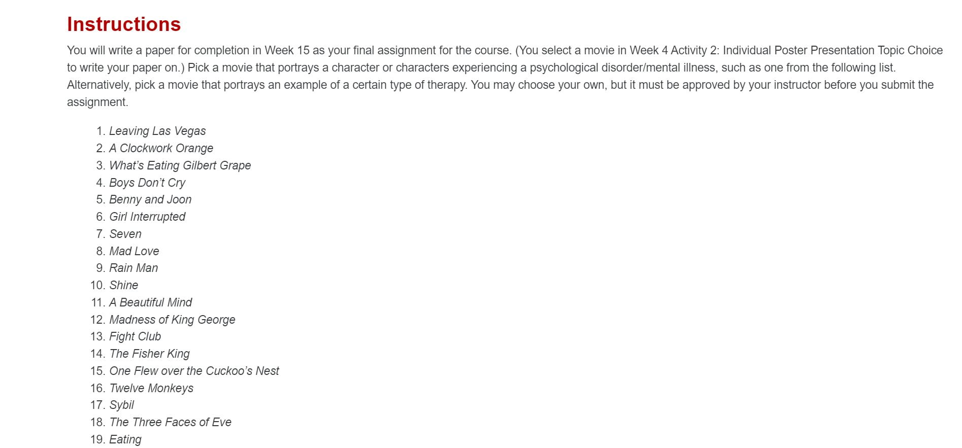 (Solution) NU-643 Week 15 Assignment 1: Psychotherapy Evidence-Based Practice Movie Paper ...