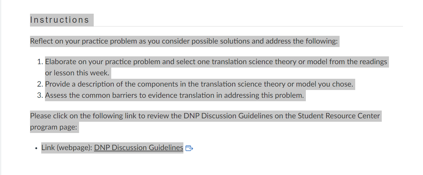 (Solved) NR715 Week 6: Discussion | Translation Science Theories and ...