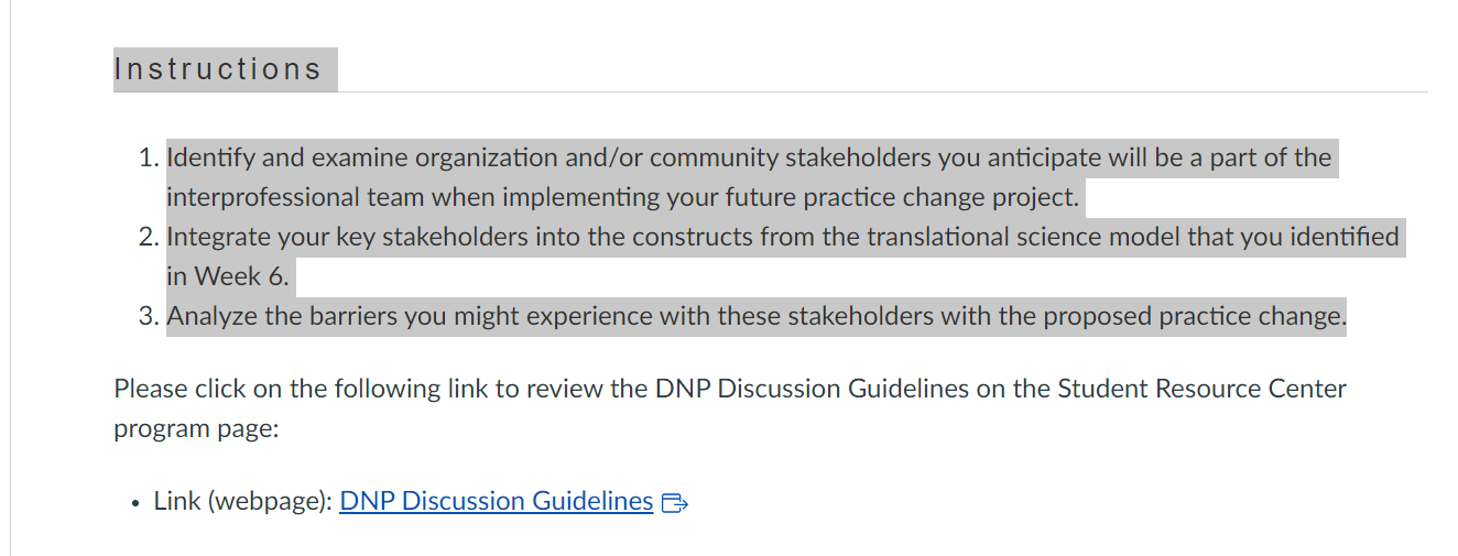 (Solved) NR715 Week 7: Discussion | Stakeholders - Scholarly Guider