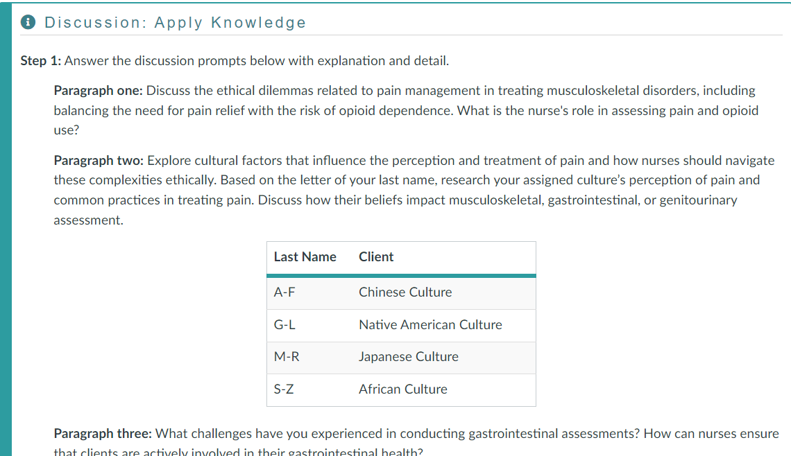 (Solved) NR305 Week 5 Discussion: Musculoskeletal and Gastrointestinal ... (Solved) NR305 Week 5 Discussion: Musculoskeletal and Gastrointestinal ...