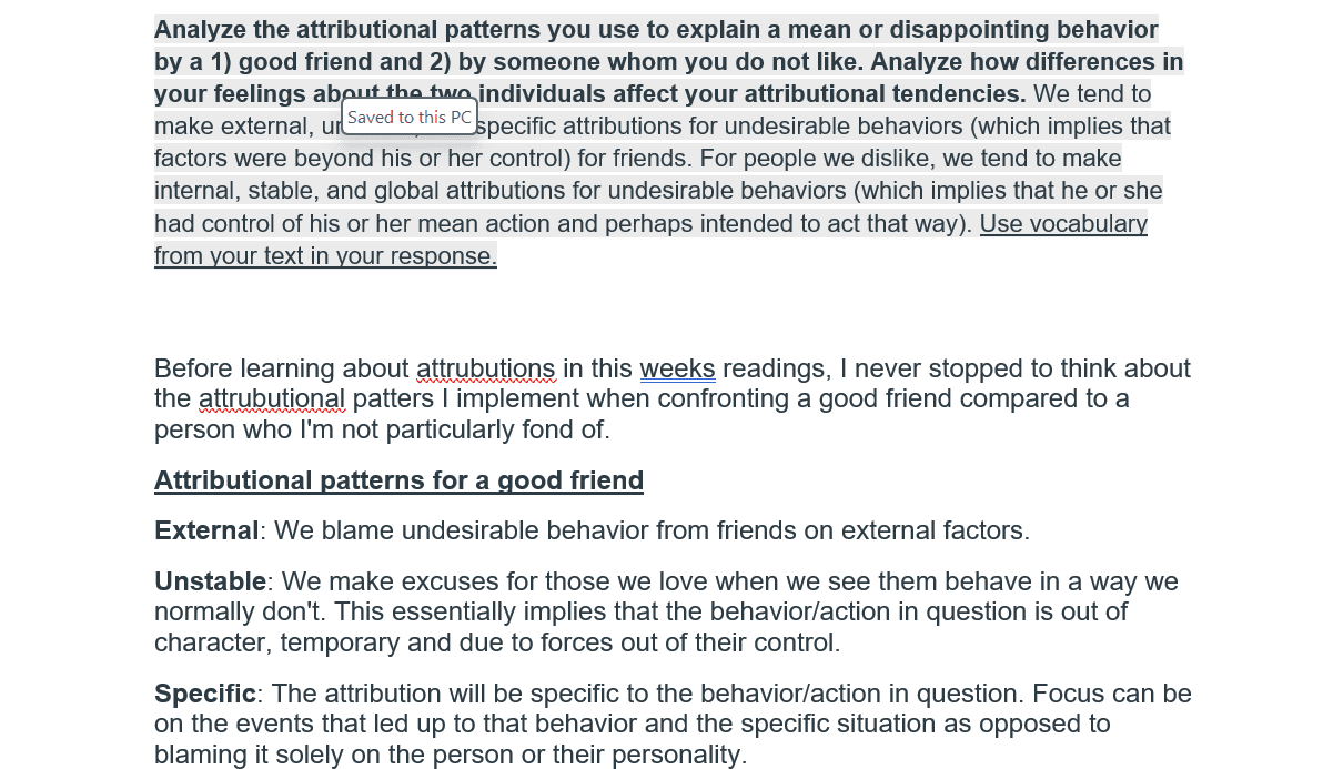 SOLUTION: SPH205 Module 3 Attributional Patterns - Scholarly Guider