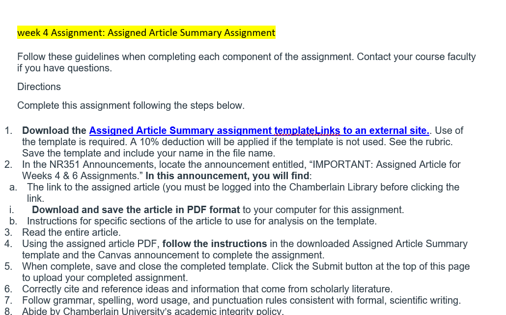 (Solved) NR351 week 4 Assignment: Assigned Article Summary Assignment ... (Solved) NR351 week 4 Assignment: Assigned Article Summary Assignment ...