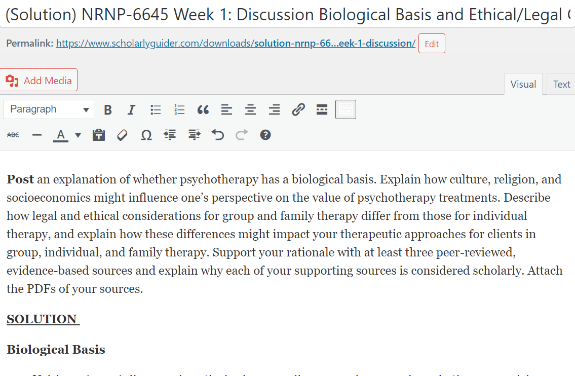 (Solution) NRNP-6645 Week 1: Discussion Biological Basis and Ethical ... (Solution) NRNP-6645 Week 1: Discussion Biological Basis and Ethical ...