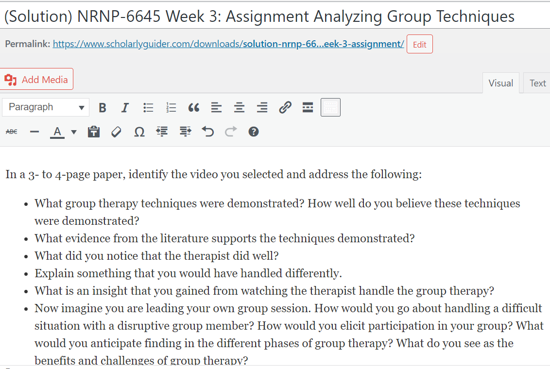 (Solution) NRNP-6645 Week 3: Assignment Analyzing Group Techniques ... (Solution) NRNP-6645 Week 3: Assignment Analyzing Group Techniques ...